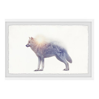 "Bright White Wolf" Framed Painting Print, 12"x8" - Rustic - Prints And ...