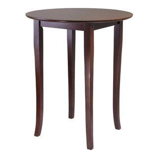 Pemberly Row Round Solid Wood Pub Table with Flared Legs in Antique ...