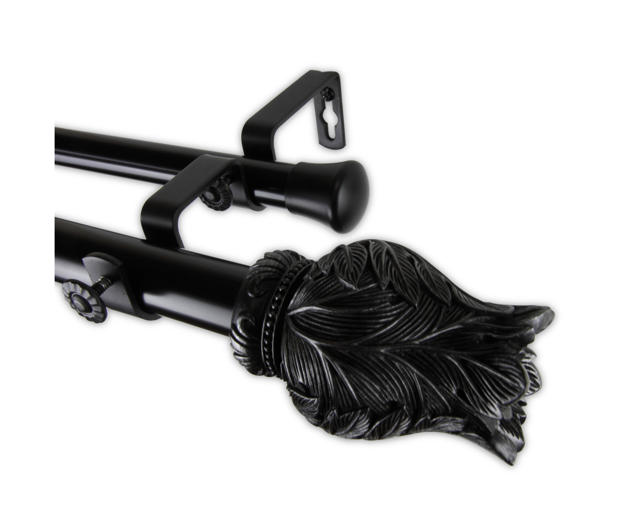 Tulip 1" Double Curtain Rod, Black, 28"-48" - Traditional - Curtain ...
