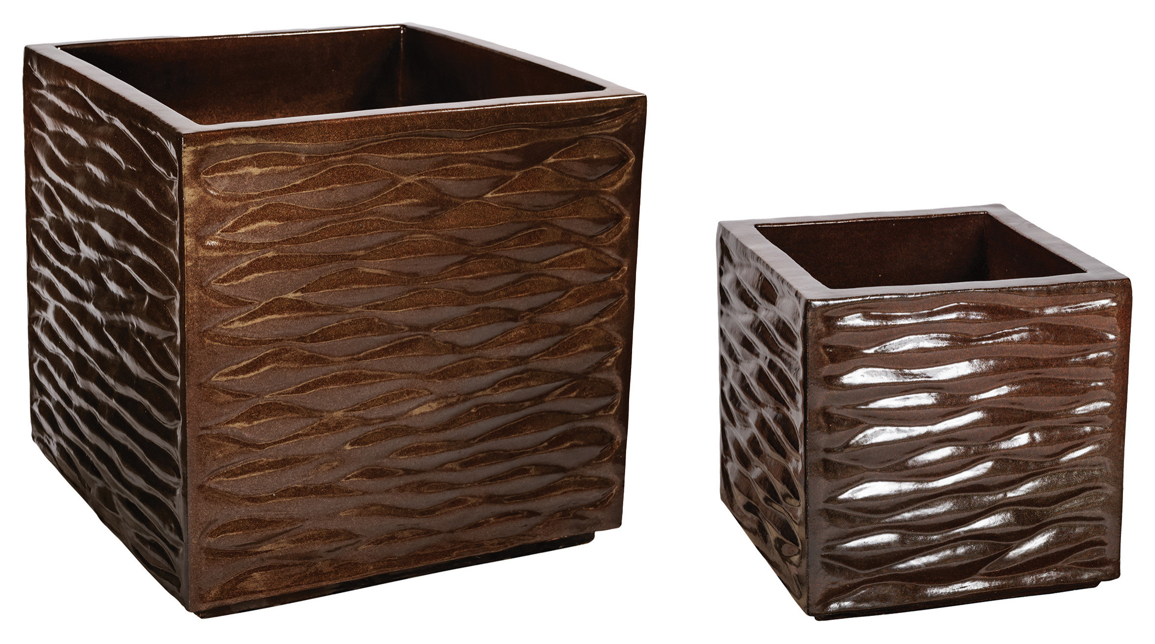 Zen Brown Ceramic Patio Planter, Set of 2 - Transitional - Outdoor Pots ...