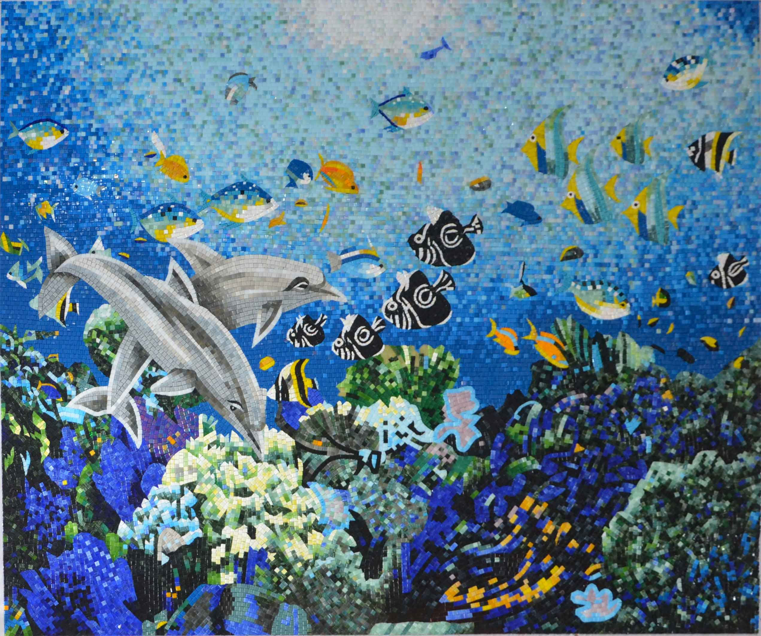 Ocean Sea Life - Mosaic Mural Art, 118" x 79" - Beach Style - Tile ...