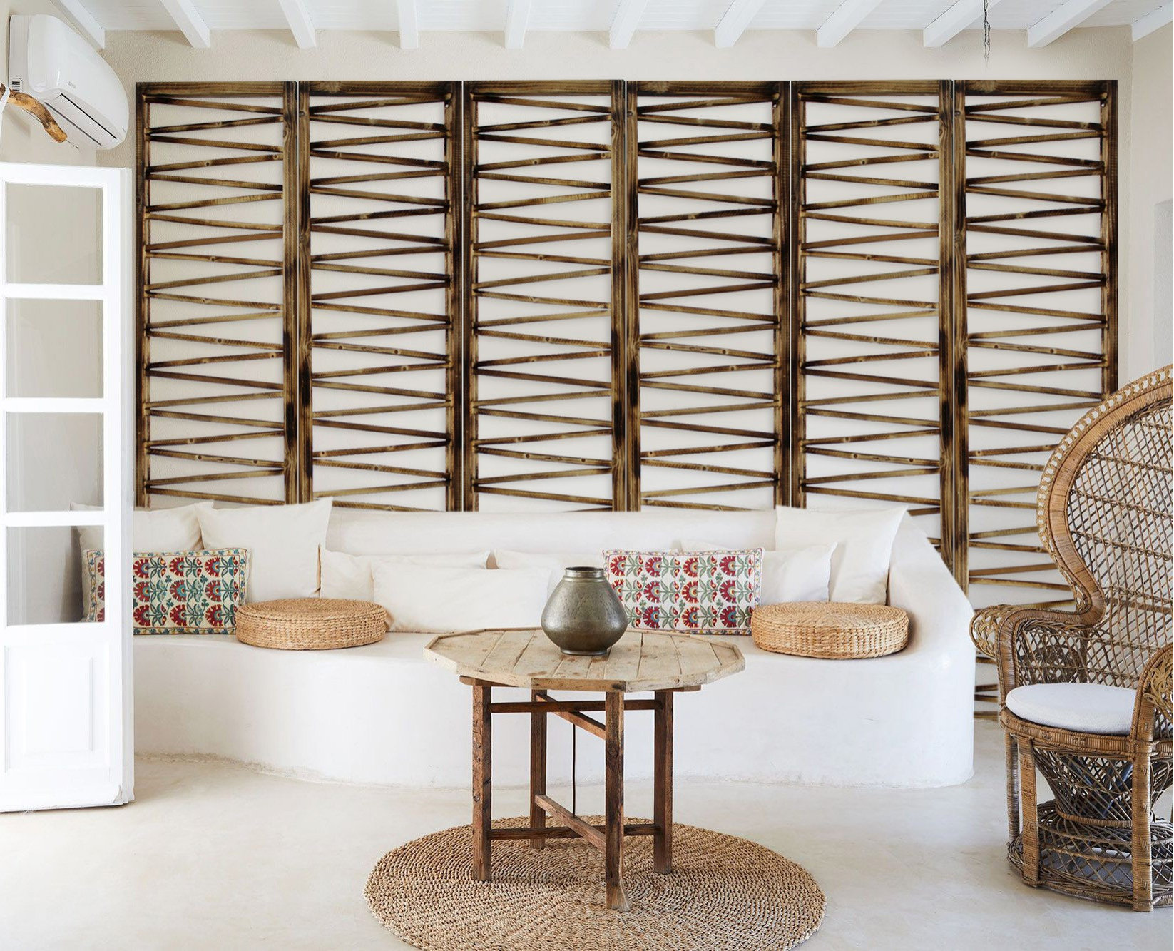 Rustic Geo Design Wood Three Panel Room Divider Screen - Rustic ...