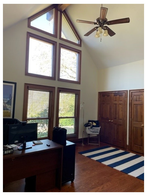 Help! Wall color for office with wood trim and vaulted ceiling.