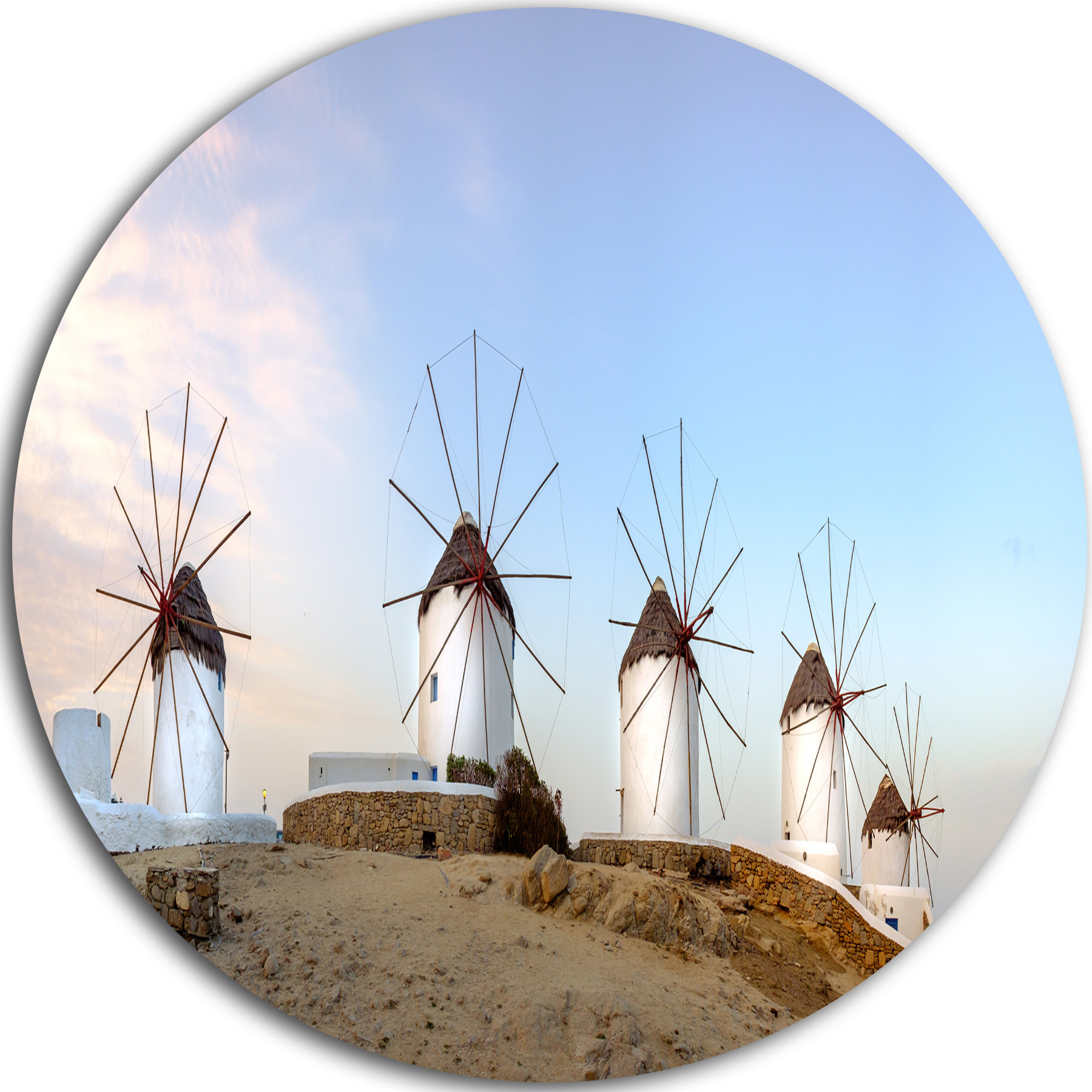 Traditional Greek Windmills Panorama, Landscape Disc Metal Artwork ...