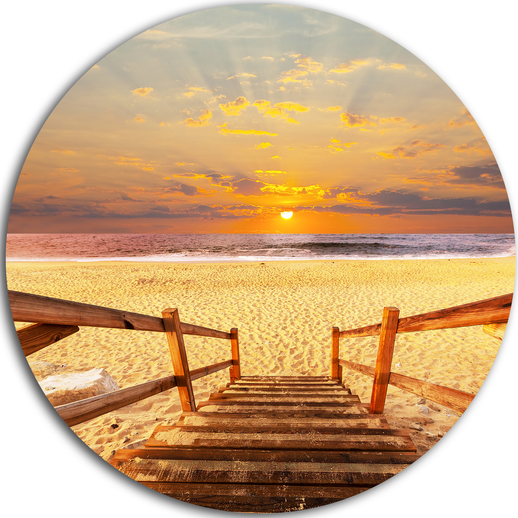 Brown Wooden Boardwalk Into Beach, Sea Bridge Disc Metal Wall Art, Disc ...