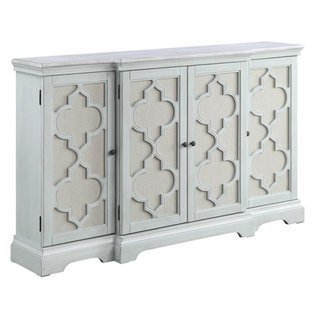 ACME Adelle Wooden Rectangular Console Table with 4 Doors in Light Teal ...