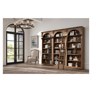 Traditional 8' Tall Bookcase Wall With Ladder, Living Room, Brown ...
