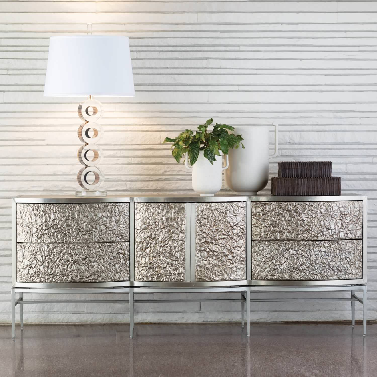 Antique Silver Nickel Console Table, Textured Metal Dining Buffet ...