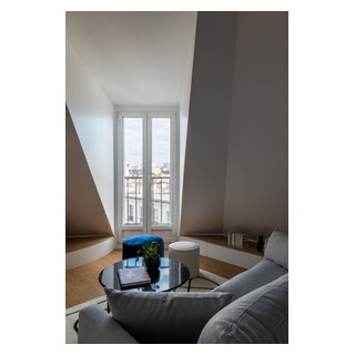 Symbiose de deux chambres sous les toits, 41m2 à Paris. - Contemporary ...