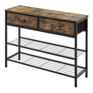 Rectangular 3-Tier Console Entryway Table with 2 Fabric Drawers ...