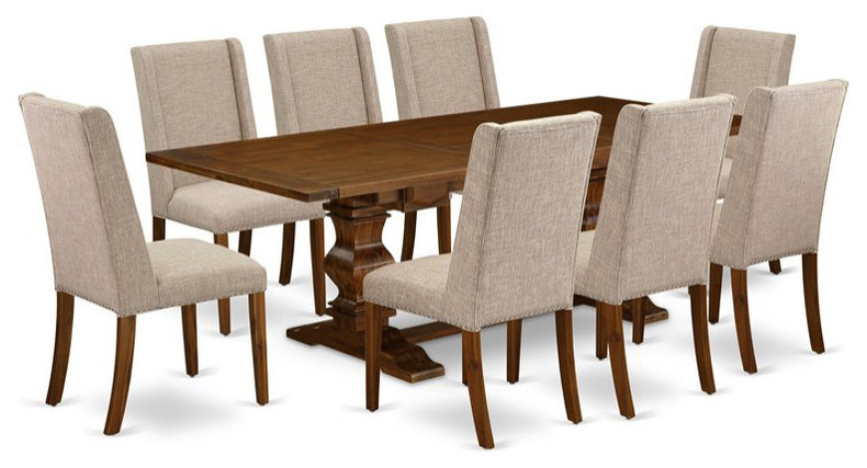 East West Furniture Lassale 9-piece Wood Dining Set in Walnut/Clay ...