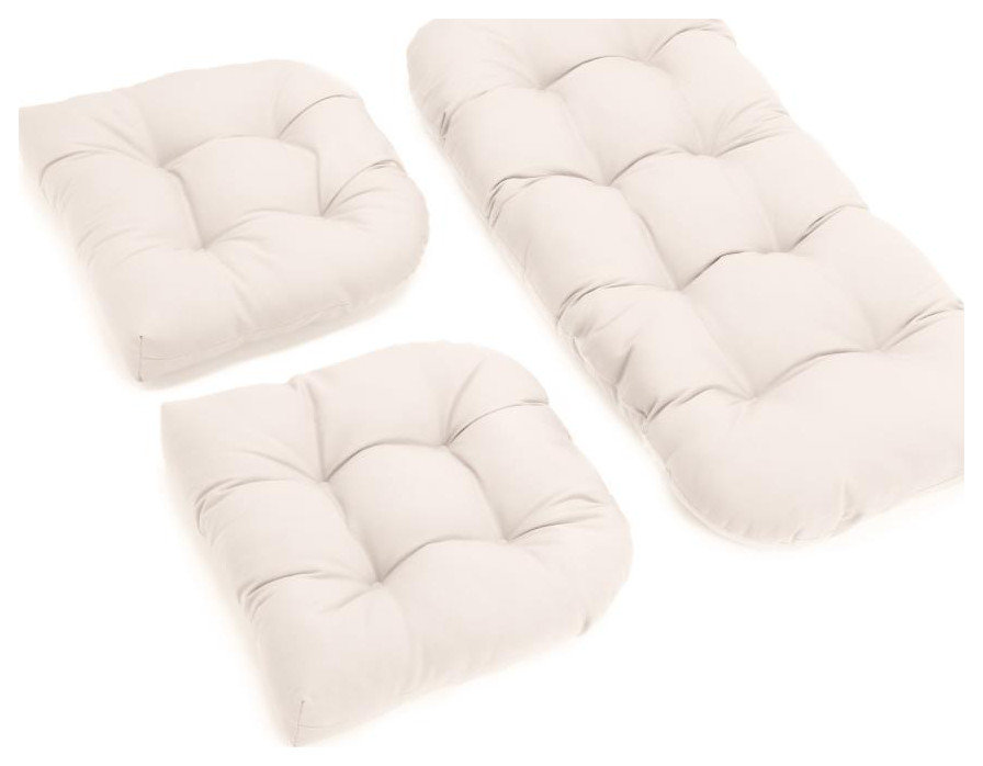U-Shaped Twill Tufted Settee Cushion Set (Set of 3) - Natural ...