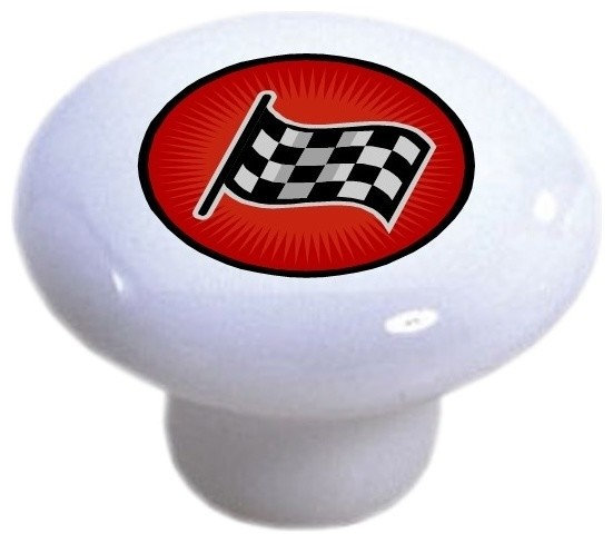 Red Racing Checkered Flag Ceramic Knob - Contemporary - Cabinet And Drawer Knobs - by Carolina ...