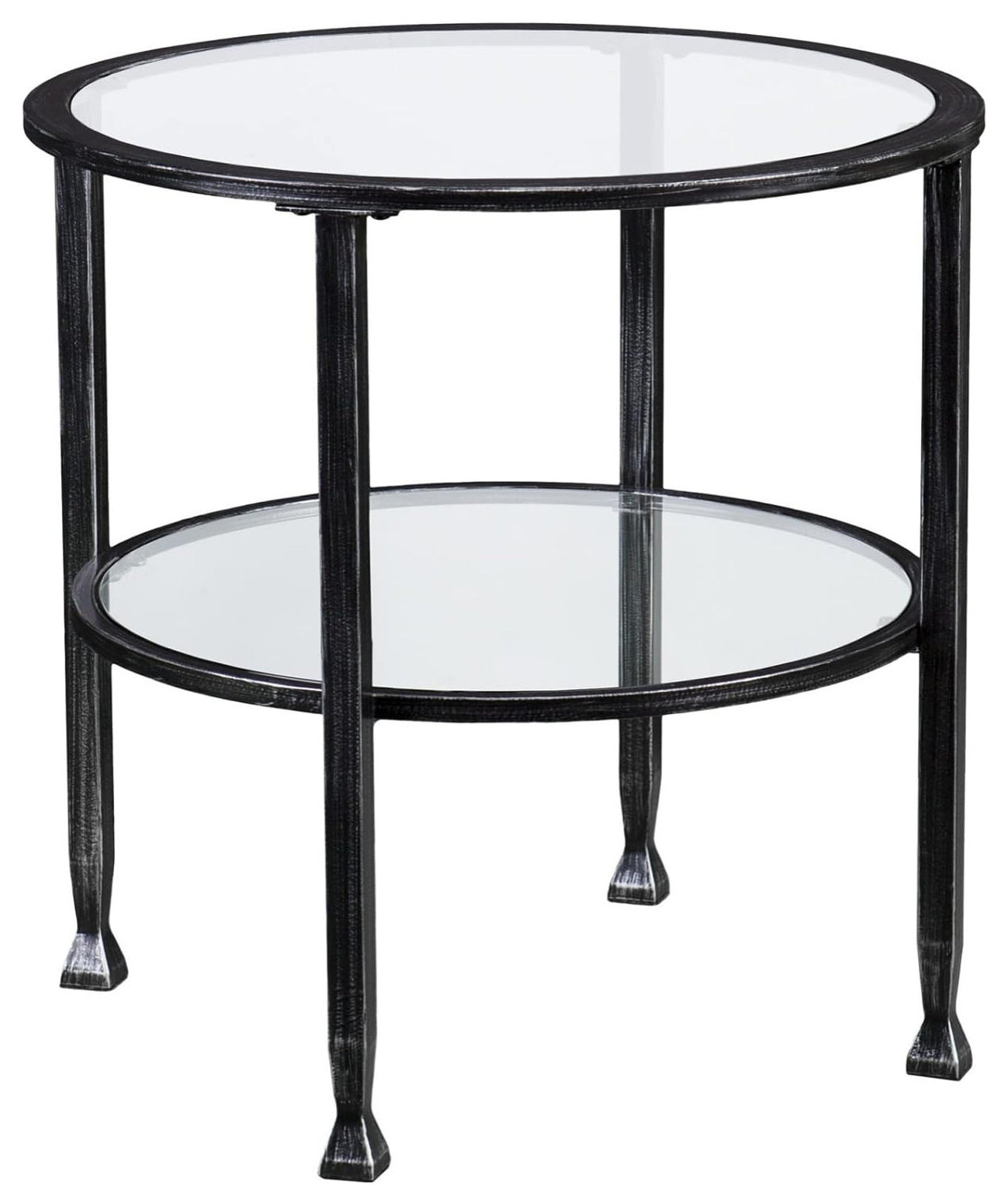 Traditional End Table, Hand Painted Iron Frame With Round Glass Top ...