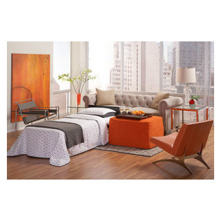 Castro Convertible Ottoman open with linens, another a perfect cocktail ...