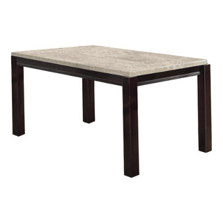 Solid Wood Dining Table With Marble Top Cream And Brown - Transitional ...