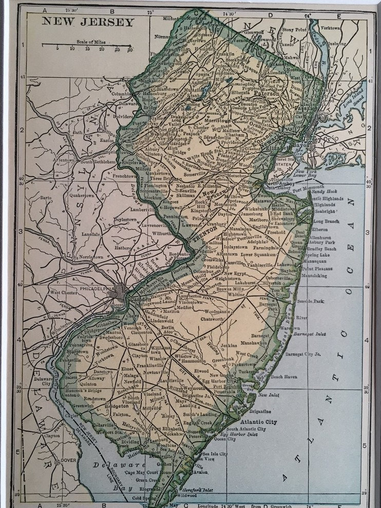 Vintage New Jersey Map, Framed Original New Jersey State Map- Authentic ...