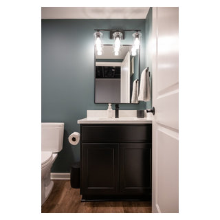 Finished Basement with Bar and Black Accents in New Hudson, MI - Modern ...