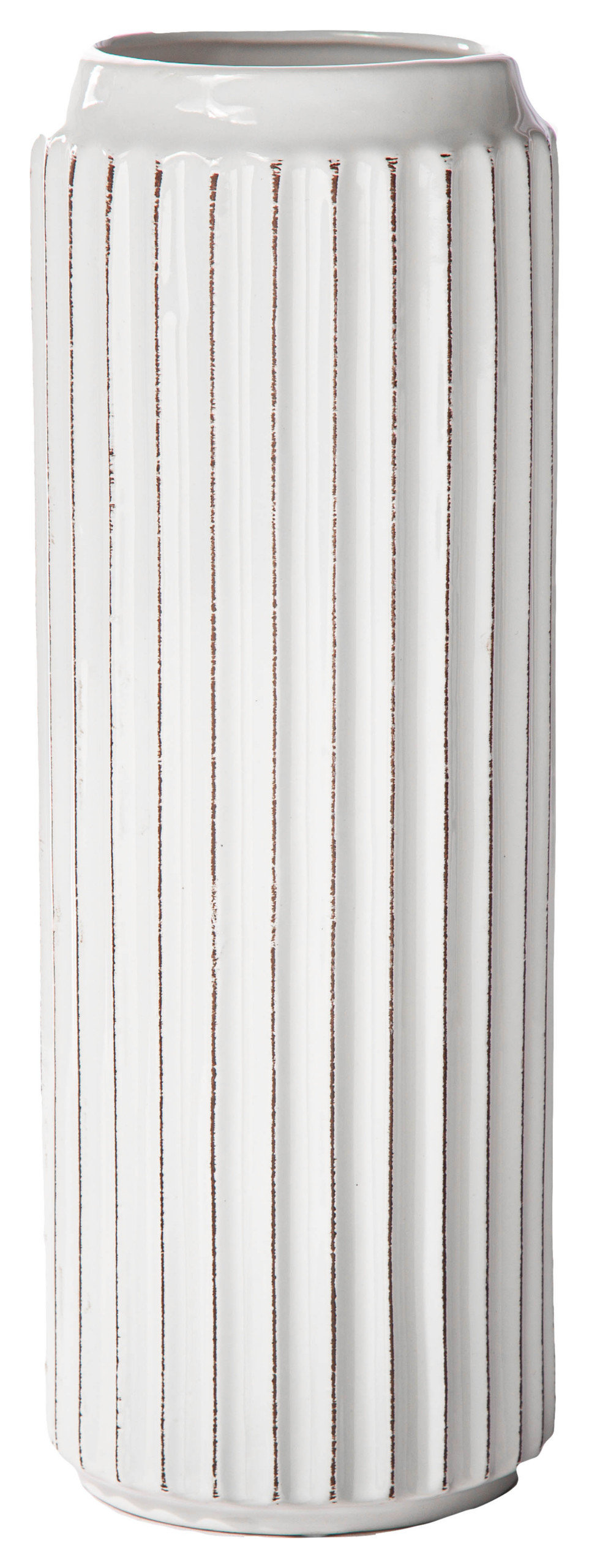 Ceramic Vase with Embossed Corrugated Pattern Distressed White Finish ...