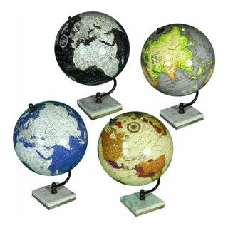 Assortment Of 4 Globe On Marble & Wooden Square Base, Multicolor ...