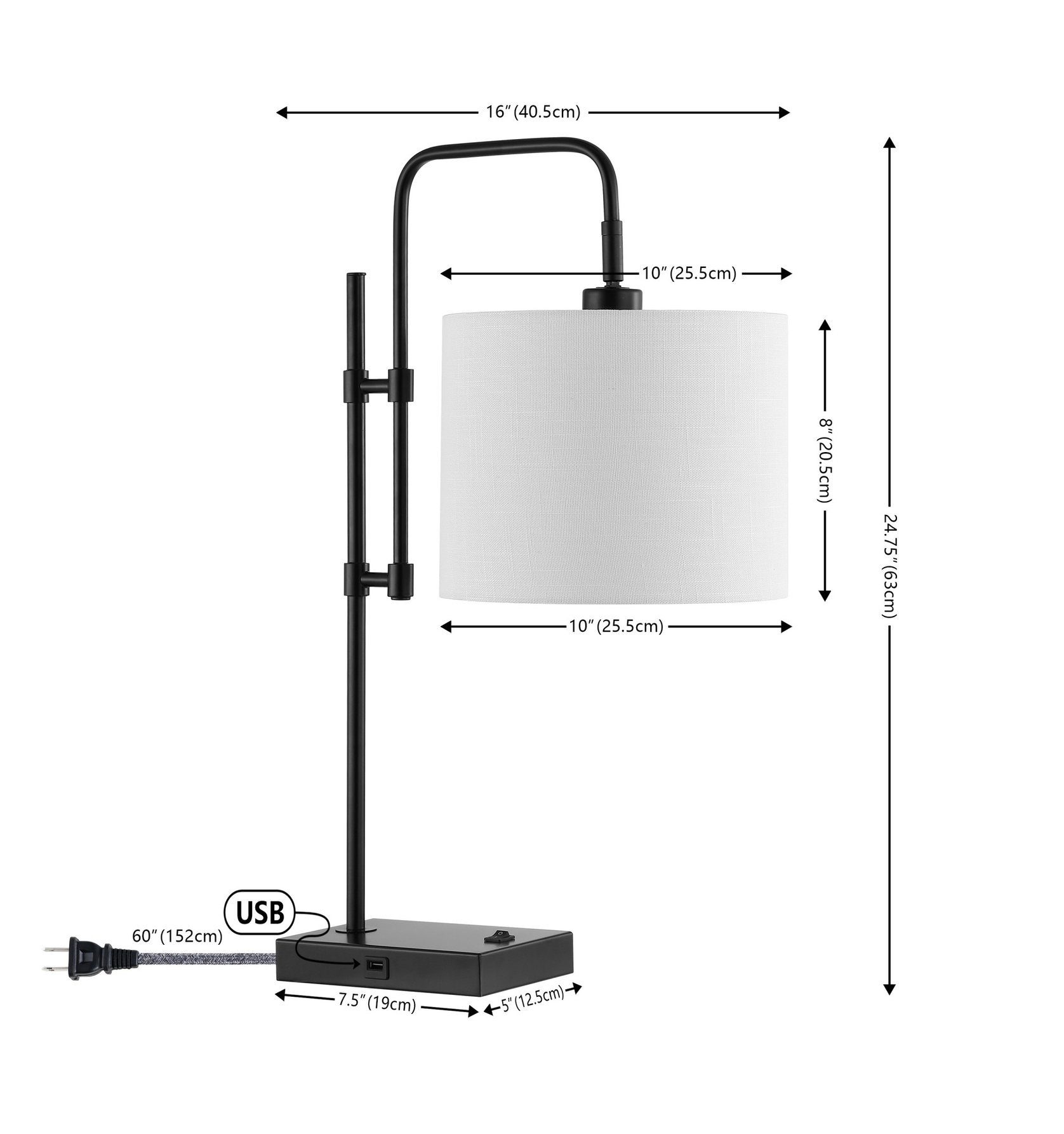 JONATHAN Y Lighting JYL1130 Edris 25" Tall LED Desk Lamp With USB ...