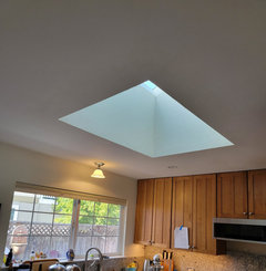 ideas to update large kitchen ceiling wood/florescent light box