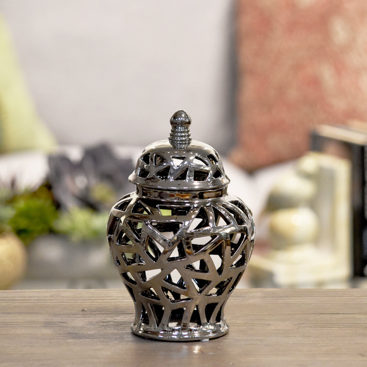 Ceramic Urn Vase, Cutout Triangle Design Body and Tapered Bottom, Small ...