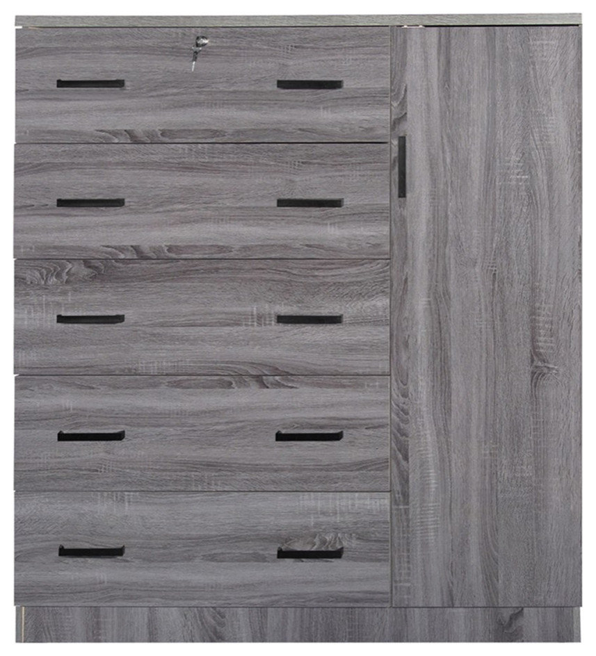 Pemberly Row 5 Drawer Wooden Tall Chest Wardrobe in Gray Finish ...