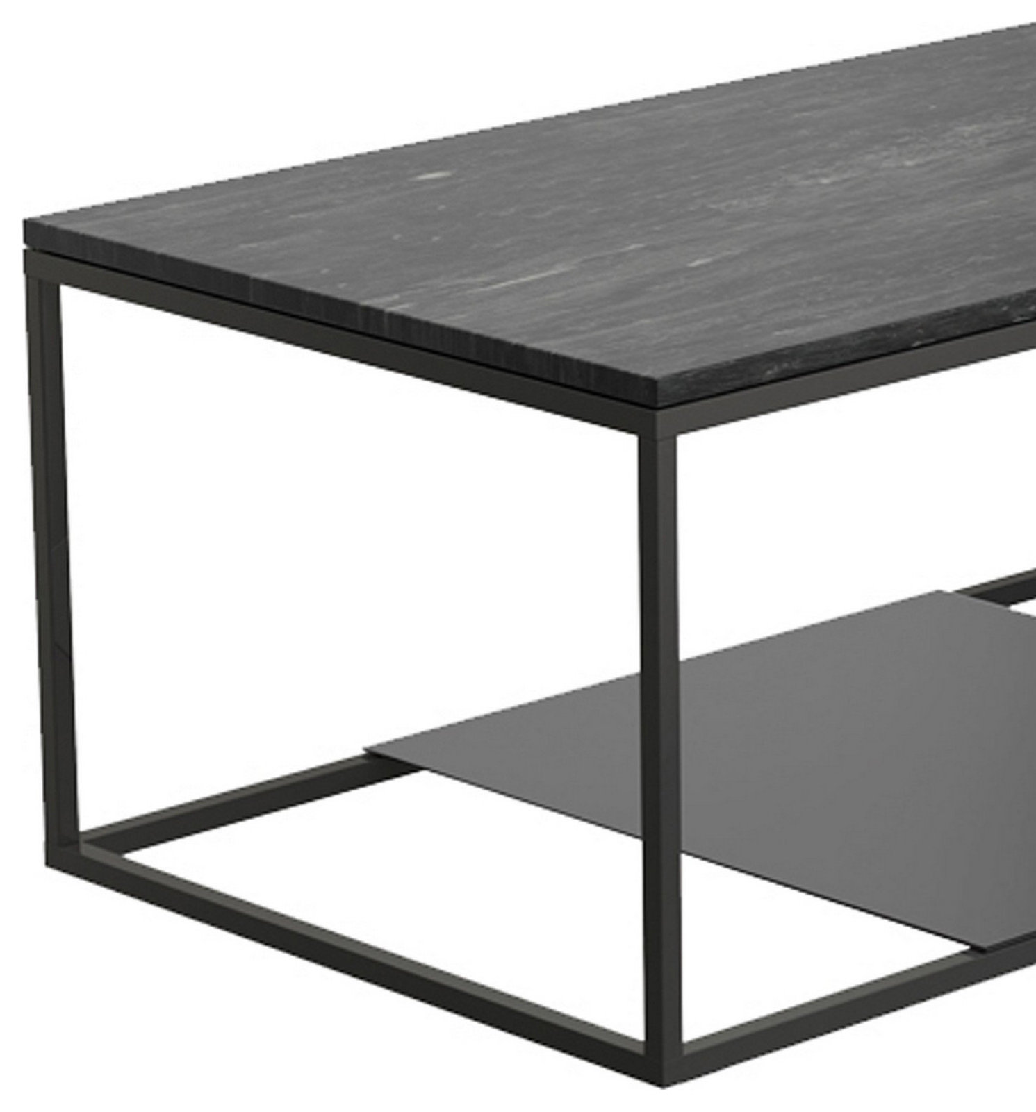 Metal Frame Wooden Coffee Table with Rectangular Bottom Shelf, Black ...