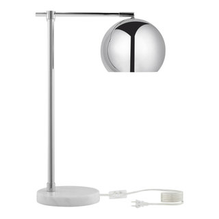 22" Silver Metallic Iron Desk Table Lamp With Silver Metallic Dome ...