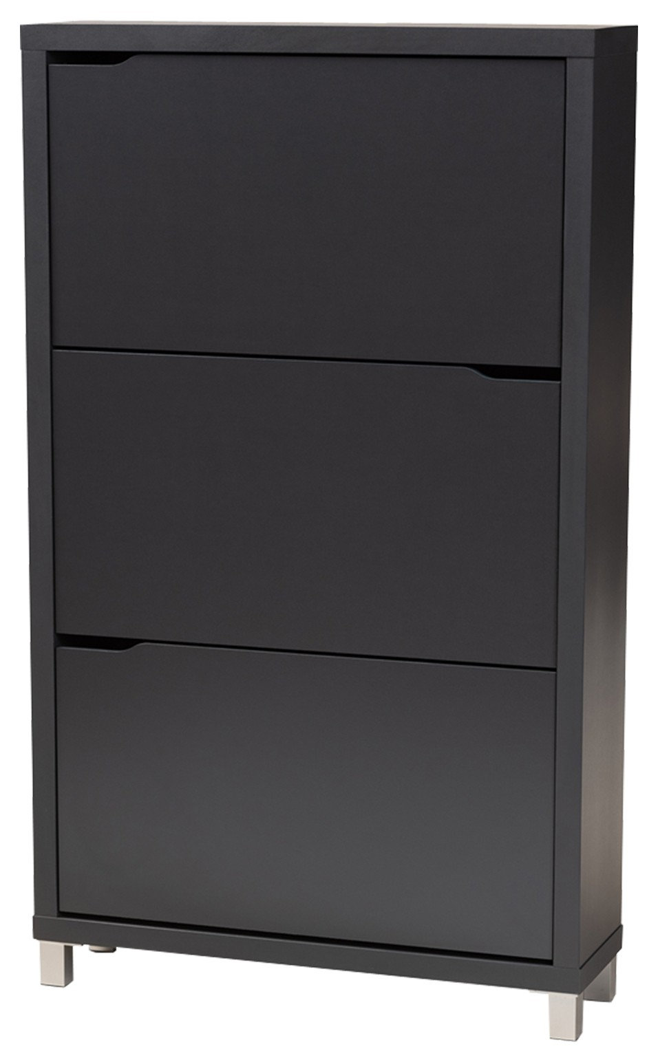 Modern Dark Grey Finished Wood Shoe Storage Cabinet With 6 Fold-Out ...