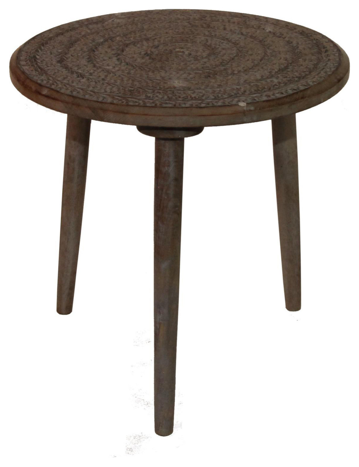 Benzara Traditional Round Top Wooden Accent Table with Leaf Engraving ...
