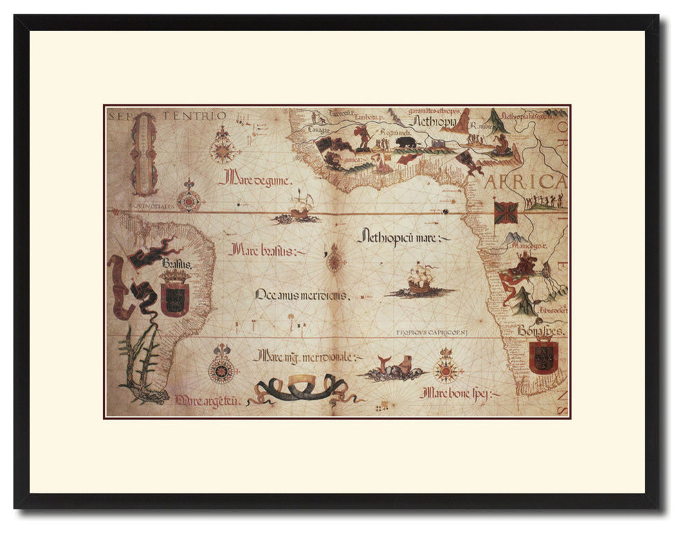 Portolan Chart Vintage Map Print On Canvas With Picture Frame 16" X 21 ...