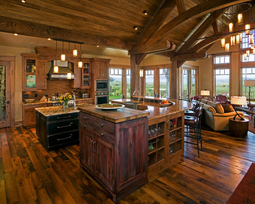 3,000 Rustic Open Concept Kitchen Design Ideas & Remodel Pictures | Houzz
