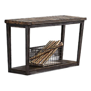 Plank Top Sofa Table with Open Bottom Shelf and Grain Details, Dark Oak ...