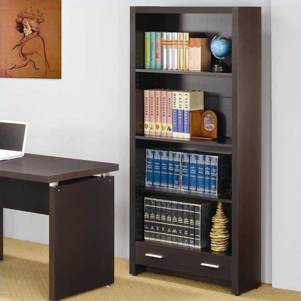 Coaster Skylar 4-Shelf Wood Bookcase with Storage Drawer in Cappuccino ...