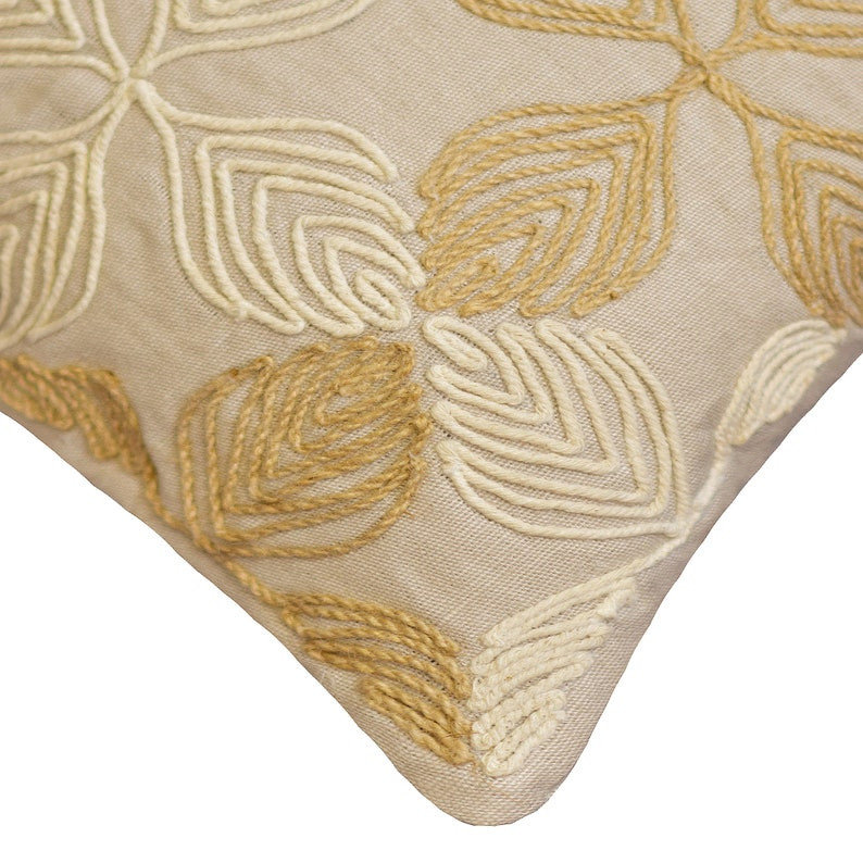 Beige Linen Jute Cord Embroidery Throw Pillow Cover - Jute Curl, 14"x14 ...