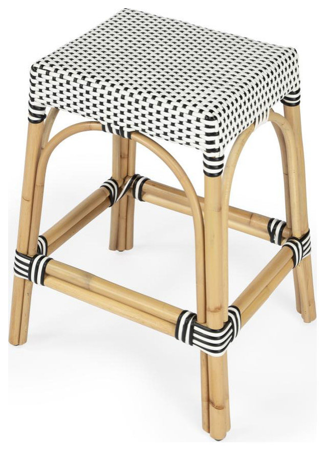 Robias Rectangular Rattan 24.5 Counter Stool, White and Black Dot ...