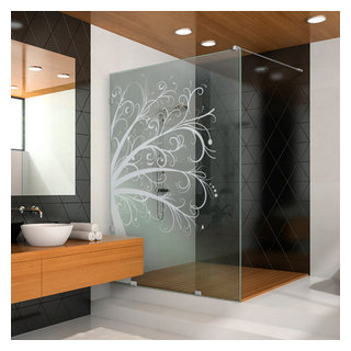 Fixed Shower Glass Panel / Screen with Decorative Frosted Sandblasted ...