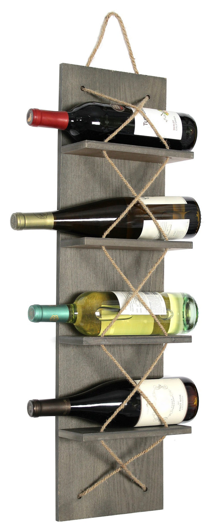 Positano Nautical Rope 4 Bottle Vertical Wall Mounted Wood Wine Rack ...