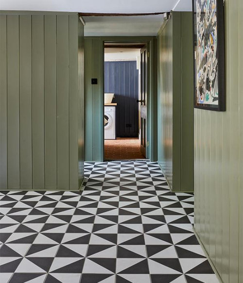 Luxury Vinyl Tiles (LVT) - black and white geo triangle | Houzz UK