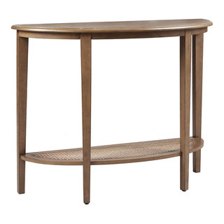 Rhodes Traditional Half-Moon Wood Console Table, Cane Bottom - Tropical ...