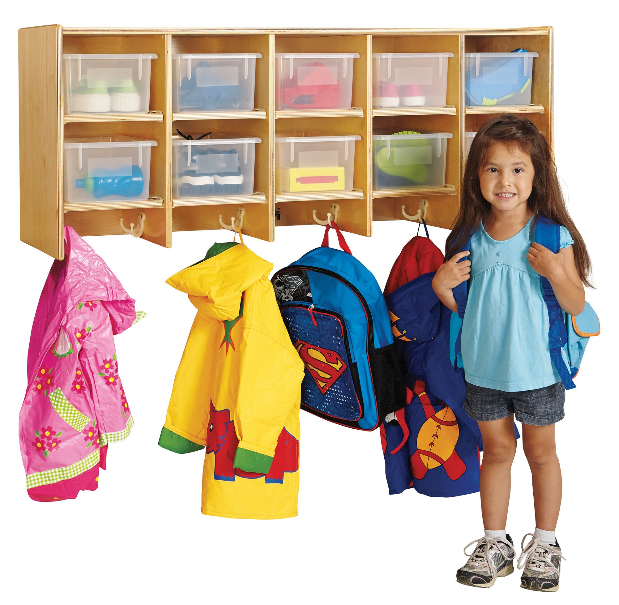 Jonti-Craft 10 Section Wall Mount Coat Locker - with Clear Trays ...