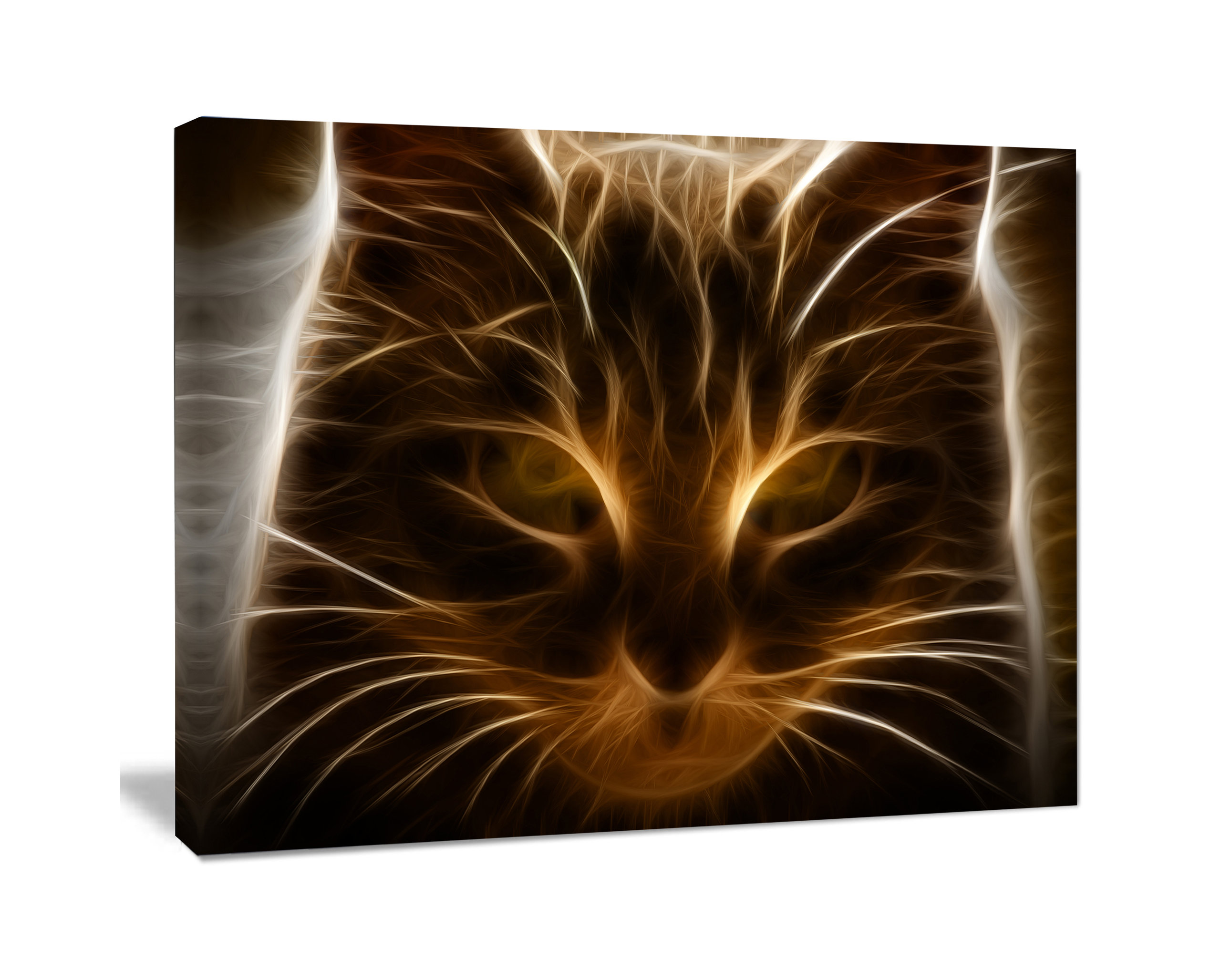 Glowing Fractal Cat Illustration, Animal Canvas Wall Art, 20"x12 ...