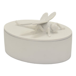 Plutus Brands Dragonfly Covered Box, White Resin - Contemporary ...