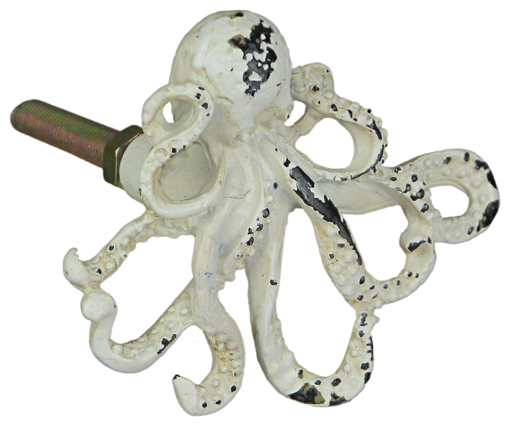 Set of 6 Distressed Finish Coastal White Cast Iron Octopus Drawer Pulls ...