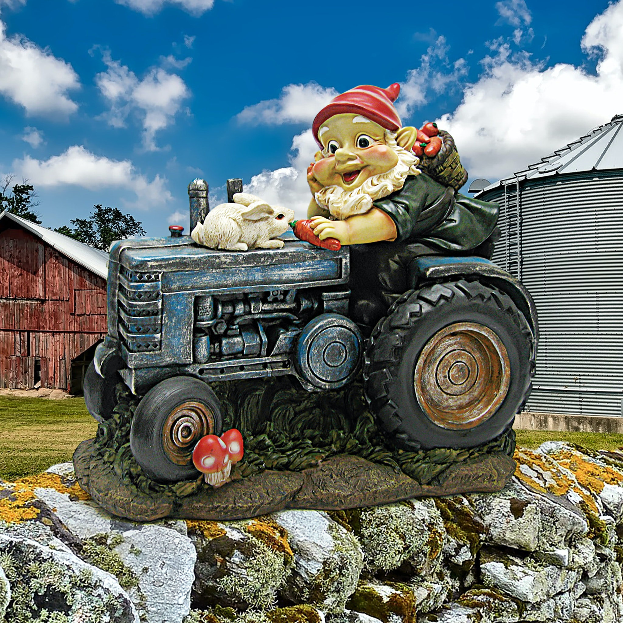 Bunny on Board the Tractor Garden Gnome Statue - Farmhouse - Garden ...