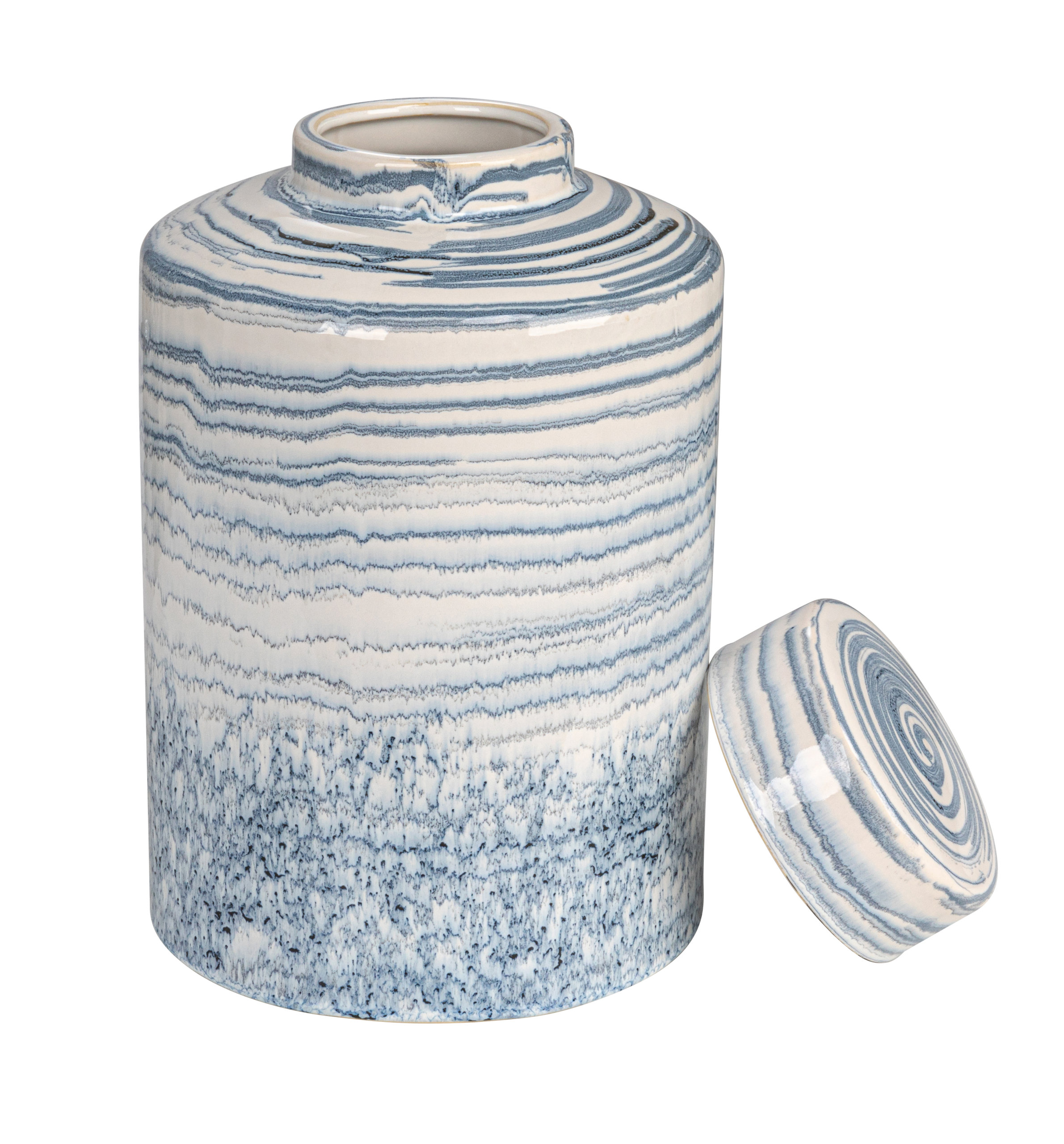 Tall Stoneware Striped Ginger Jar With Reactive Glaze, Blue and White ...