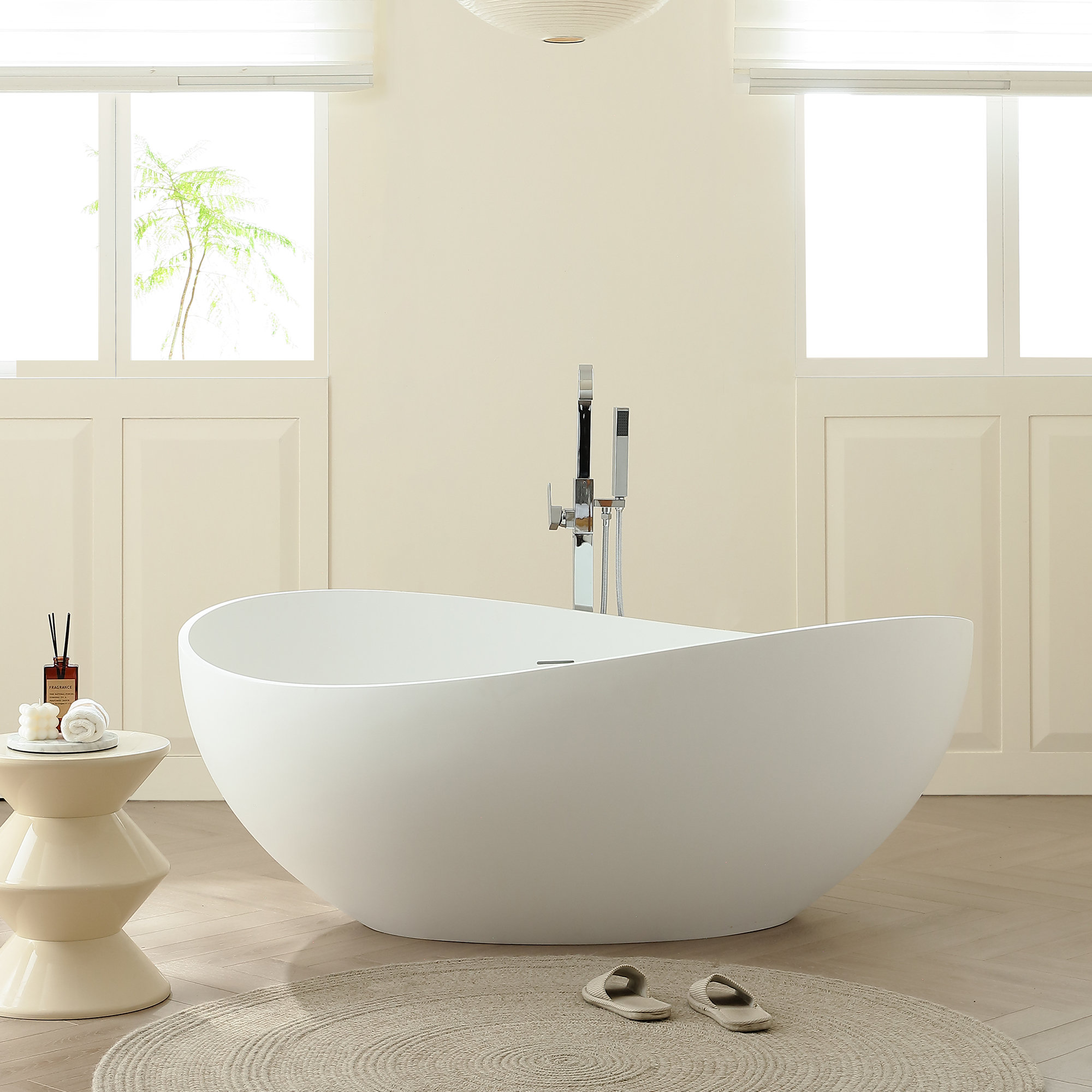 63" Wave-Shaped Stone Resin Matte Freestanding Bathtub, White ...