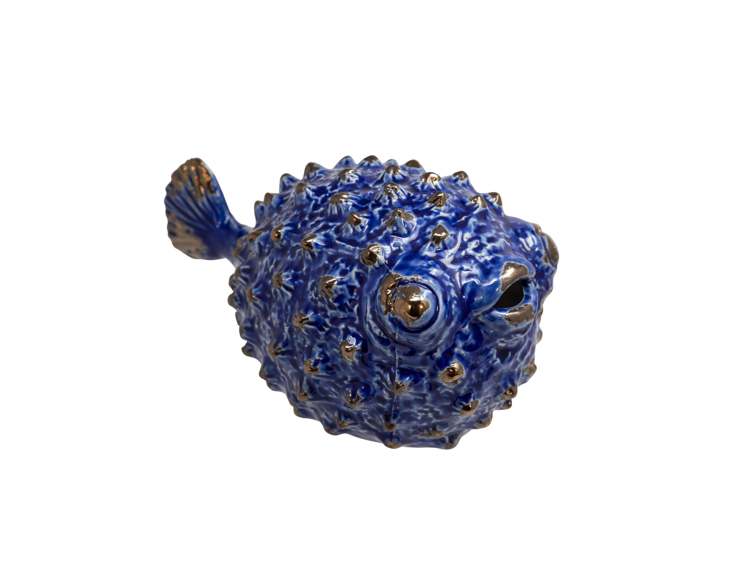 Blue Ceramic Puffer Fish 8" - Beach Style - Decorative Objects And ...